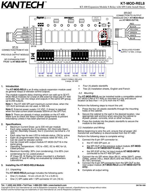 Kantech Kt Mod Rel8 Install Sheet Pdf Download Manualslib