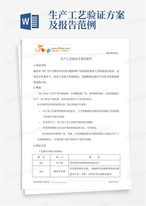 生产工艺验证方案及报告范例Word模板下载 编号qgaodxmz 熊猫办公