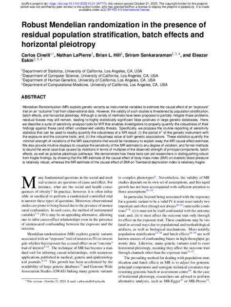 Fillable Online Robust Mendelian Randomization In The Presence Of Residual Population