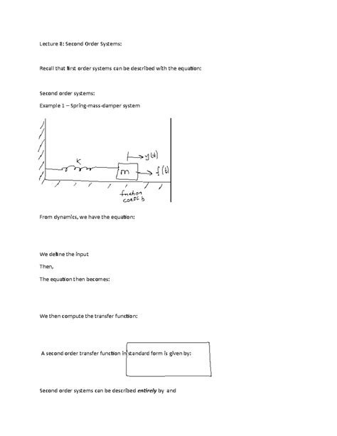 Second Order Systems Lecture 8 Second Order Systems Recall That