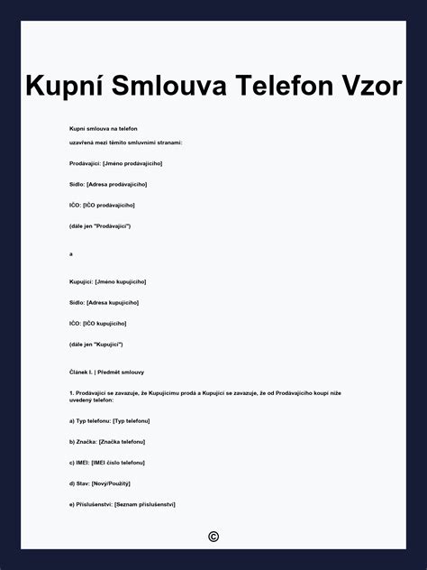 Kupní Smlouva Telefon Vzor Kupní Smlouva Telefon Vzor