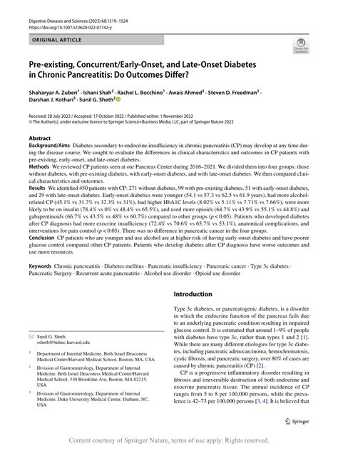 Pre Existing Concurrentearly Onset And Late Onset Diabetes In Chronic Pancreatitis Do