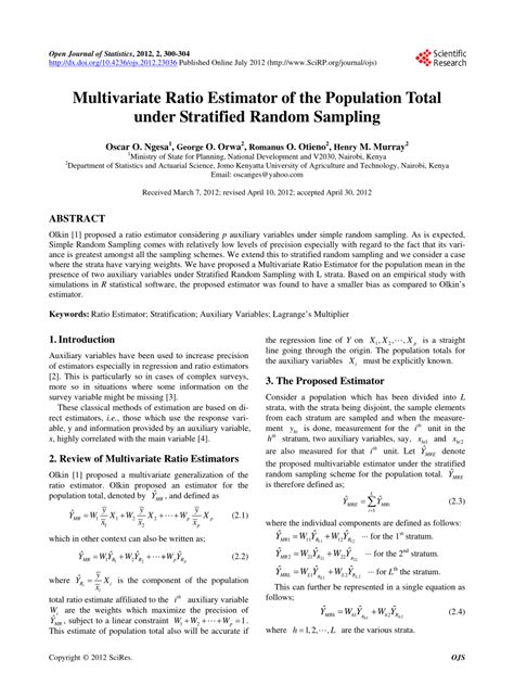 Pdf Multivariate Ratio Estimator Of The Population Total Under Stratified Random Sampling