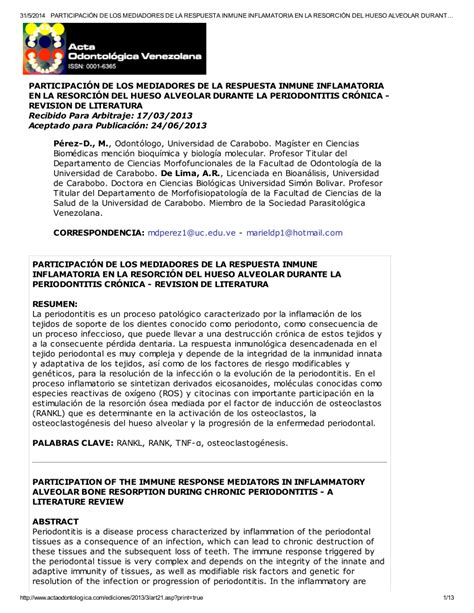 Pdf ParticipaciÓn De Los Mediadores De La Respuesta Inmune