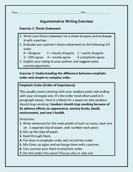 Argumentative Writing Exercises By Dianne Mason TpT