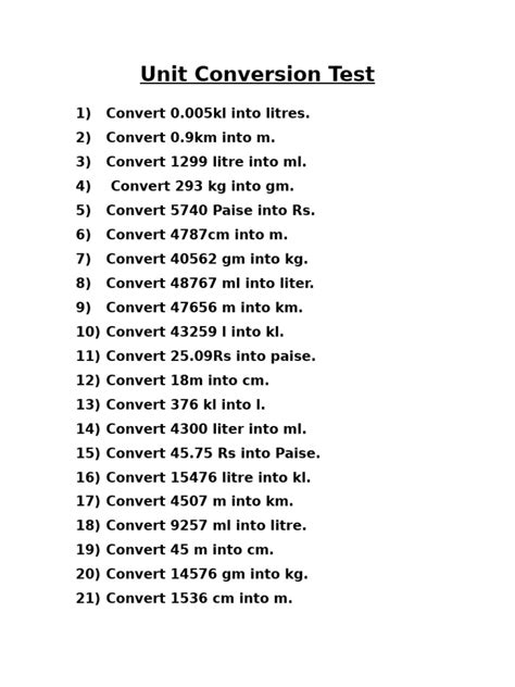 Unit Conversion Practice Questions Pdf