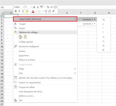 Insérer des symboles dans un menu contextuel Excel VBA