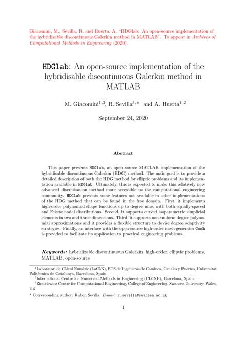 Pdf Hdglab An Open Source Implementation Of The Hybridisable Discontinuous Galerkin Method In