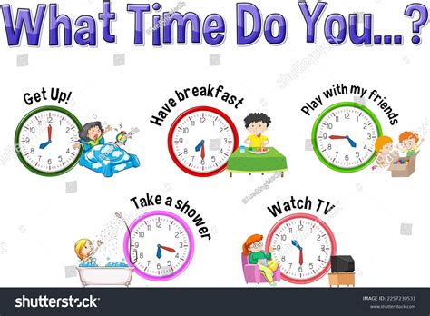 Daily Routine Time Cartoon Characters Illustration เวกเตอร์สต็อก ปลอดค่าลิขสิทธิ์ 2257230531