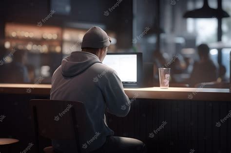 Premium Photo Freelancer Male Programmer Working Online On Cafe With