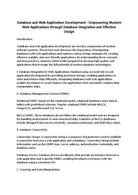 Database And Web Application Development Empowering Modern Web