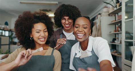 Selfie Happy And People In Pottery Class For Learning Skill With Clay For Small Business