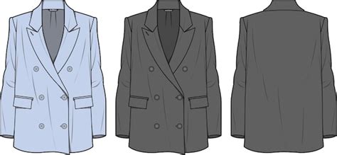 Womens Blazer 전면 및 후면 플랫 스케치 기술 드로잉 벡터 일러스트 템플릿 프리미엄 벡터