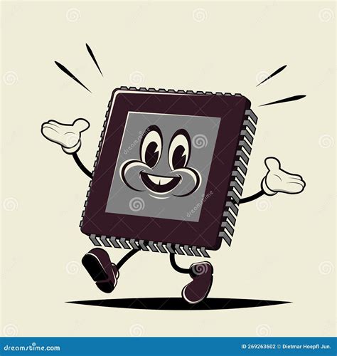 Cartoon Illustration Of A Walking Cpu Stock Illustration Illustration