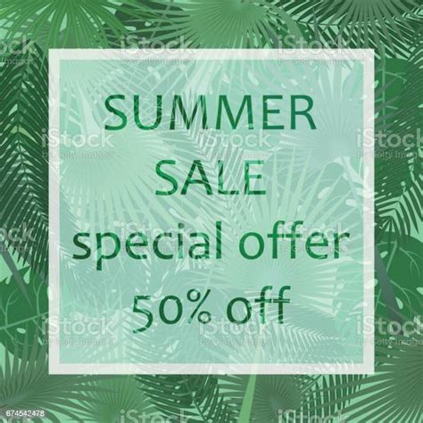 신선한 열대 녹색 잎 포스터의 배경에 프레임의 여름 판매 포스터 현대 이국적인 배너 포스터 전단지 카드 엽서 커버 브로셔 0명에 대한 스톡 벡터 아트 및 기타 이미지