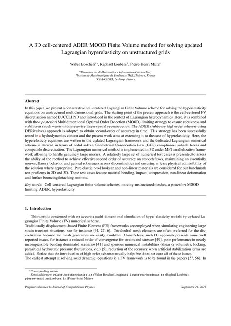 Pdf A 3d Cell Centered Ader Mood Finite Volume Method For Solving