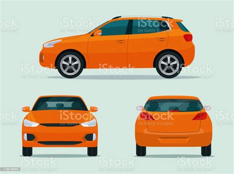 소형 Cuv 자동차 세트 분리 측면 보기 후면 보기 및 전면 보기가있는 자동차 Cuv 벡터 플랫 스타일 일러스트레이션 차에 대한 스톡 벡터 아트 및 기타 이미지 Istock