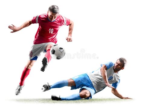 Jugadores De Fútbol Caucásicos Aislados En El Fondo Blanco Foto De