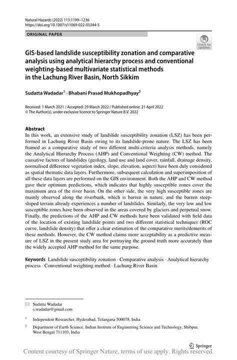 Gis Based Landslide Susceptibility Zonation And Comparative Analysis