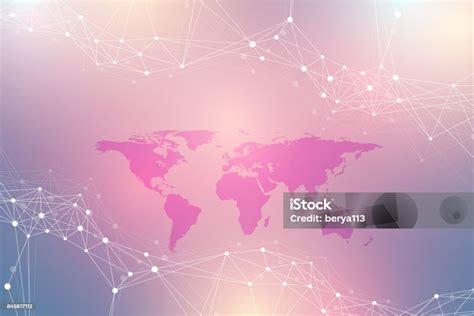 글로벌 기술 네트워킹 개념 정치 세계 지도입니다 디지털 데이터 시각화입니다 과학 인공 두뇌 입자 화합물입니다 큰 데이터 배경 통신 합니다 벡터 일러스트 레이 션 0명에 대한