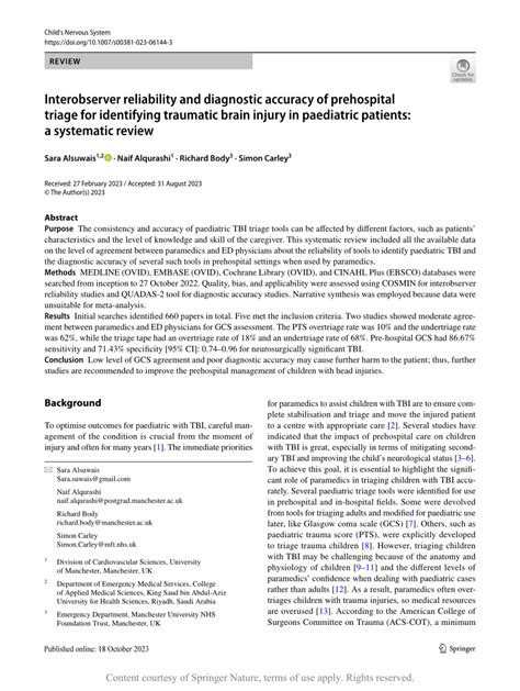 Pdf Interobserver Reliability And Diagnostic Accuracy Of Prehospital Triage For Identifying