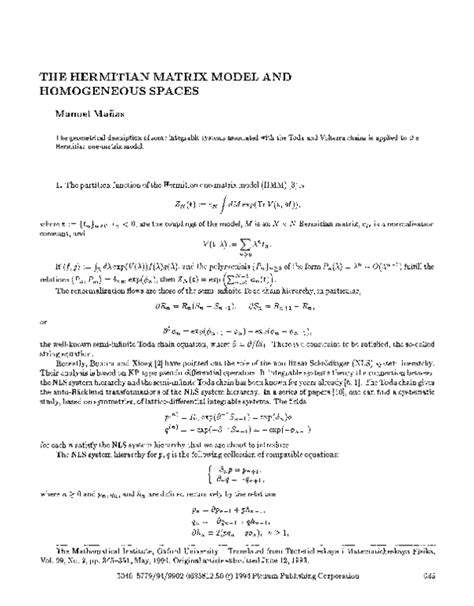 Pdf The Hermitian Matrix Model And Homogeneous Spaces