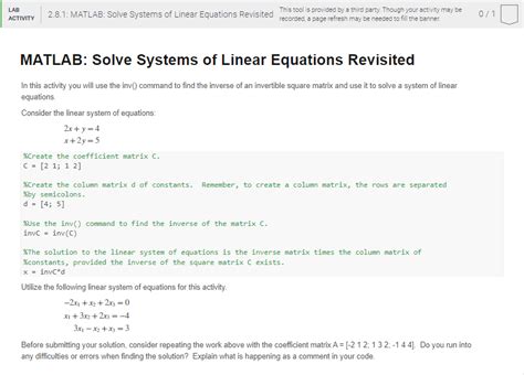 2 8 1 matlab solve systems of linear equations