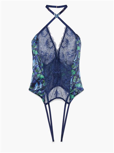 Baroque Butterfly Lace Crotchless Teddy In Blue Savage X Fenty Uk