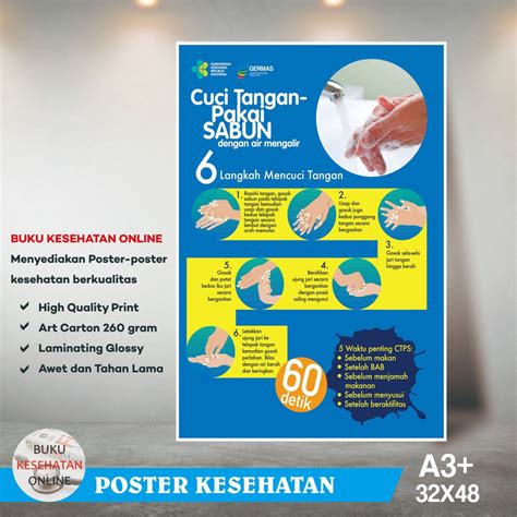 Jual Poster 6 Langkah Cuci Tangan Pakai Sabun Dengan Air Mengalir