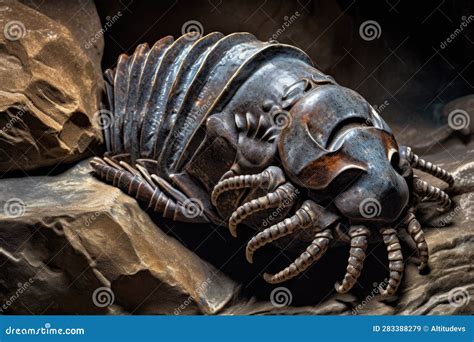 Close Up Of Trilobite Fossil Embedded In Rock Stock Image Image Of Fossil Arthropod 283388279