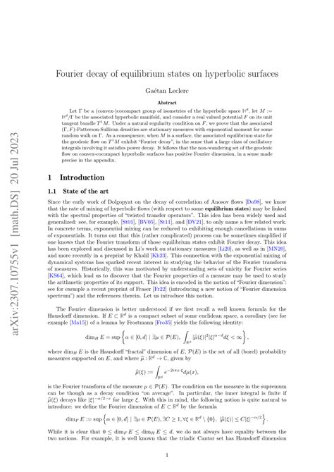 Pdf Fourier Decay Of Equilibrium States On Hyperbolic Surfaces