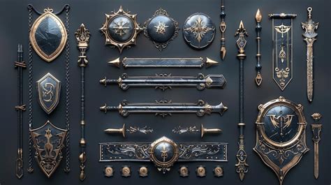 Premium Photo Set Of Medieval Game Ui Elements Buttons Gold Silver