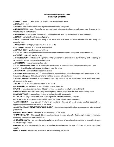 Terms IR Reviewer INTERVENTIONAL RADIOGRAPHY DEFINITION OF TERMS
