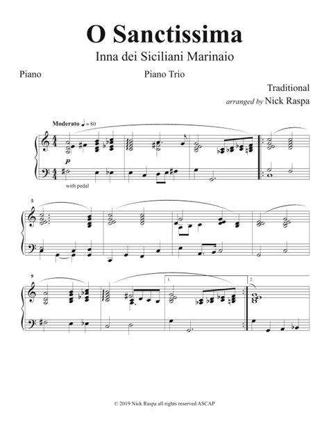 O Sanctissima Piano Trio Piano Part Sheet Music Traditional
