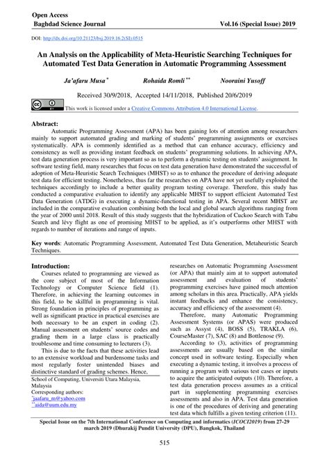 Pdf An Analysis On The Applicability Of Meta Heuristic Searching Techniques For Automated Test