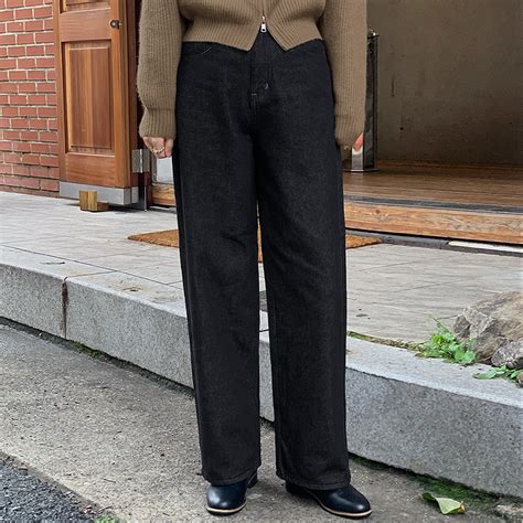 로렌하이 겨울데님☃️기모안감데일리룩 S Xxl 모우트 생지 롱 와이드 기모 데님팬츠 1color