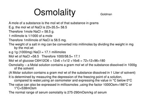 Ppt Osmolality Goldman Powerpoint Presentation Free Download Id 144209