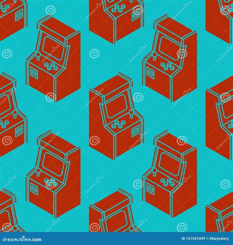 Old Arcade Machine Gaming Pattern Seamless Retro Video Game Play Background Stock Vector