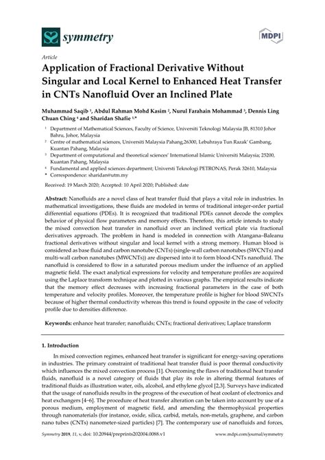 Pdf Application Of Fractional Derivative Without Singular And Local Kernel To Enhanced Heat