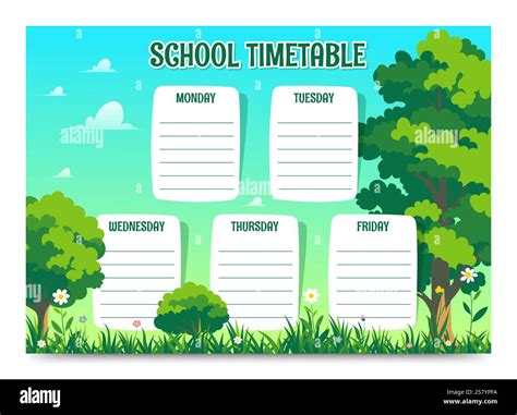 Nature Timetable Vector Background With Vibrant Green Landscape And