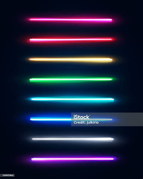 네온 라이트 튜브 세트입니다 화려한 빛나는 라인 또는 어두운 파란색 배경에 고립 된 테두리 컬렉션입니다 야간 파티 또는 게임 디자인을 위한 할로겐 또는 Led 조명 램프