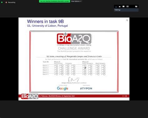 Francisco Couto On Linkedin Bioasq Challenge Award Given To The University Of Lisbon Lasige