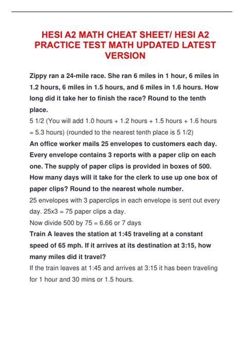 Hesi A Math Cheat Sheet Hesi A Practice Test Math Updated Latest Version Hesi A Math Cheat