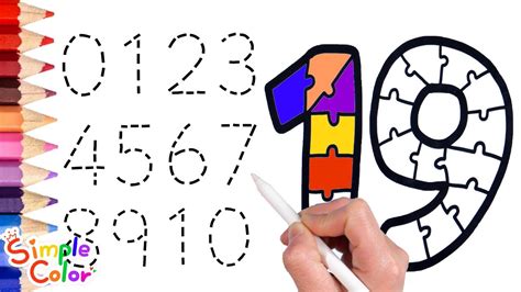 유아와 아이들을 위한 숫자 19 배우기 퍼즐 색칠하기 심플컬러 Youtube