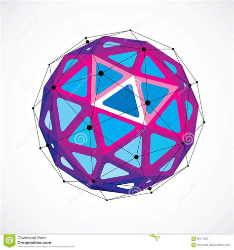 Abstract Vector Low Poly Object With Black Lines And Dots Stock Vector