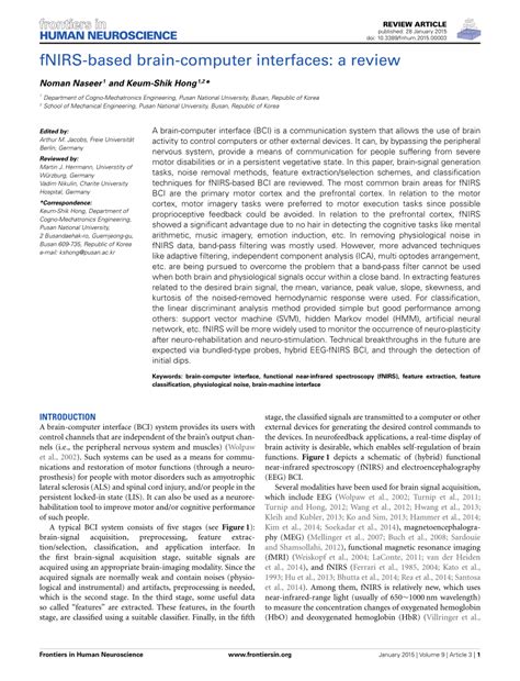Pdf Fnirs Based Brain Computer Interfaces A Review