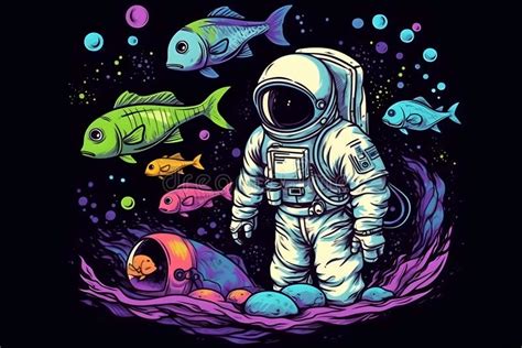 Astronaut And Underwater World Psychedelic Style Neural Network Ai Generated Stock