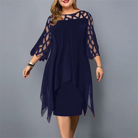 Plus Size Wedding Guest Dresses For Women Casual Long Sleeve A Line