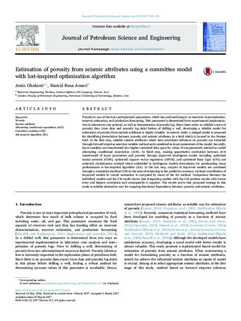 Pdf Estimation Of Porosity From Seismic Attributes Using A Committee