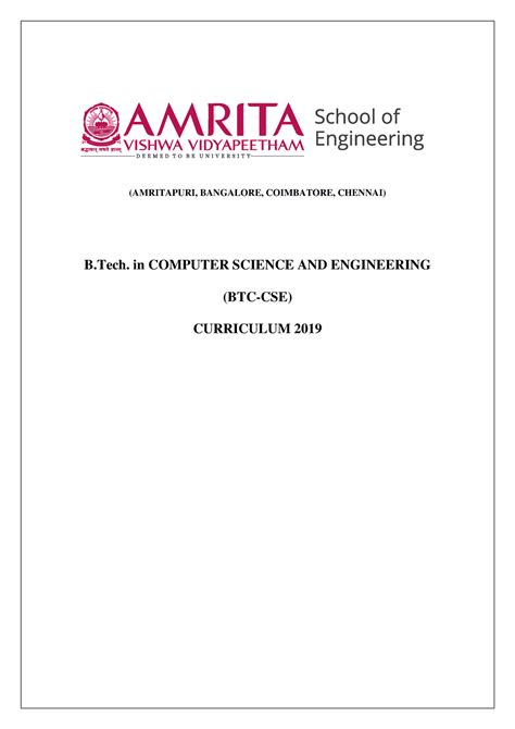 2019 Amrita Btech Computer Science Engineering Curriculum Amritapuri Bangalore Coimbatore